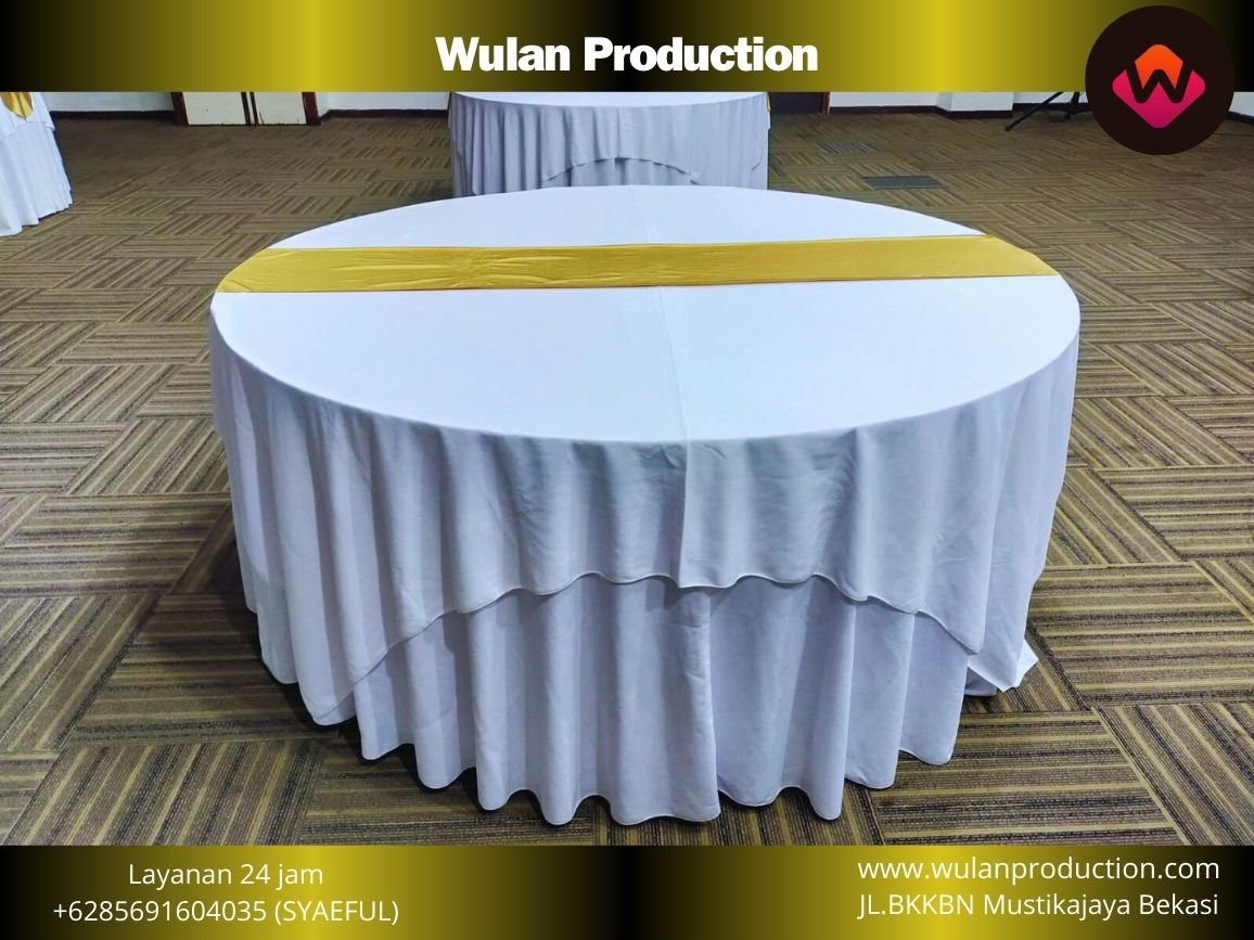 Sewa Meja Bulat Jumbo Cover Topping Runner Jakarta