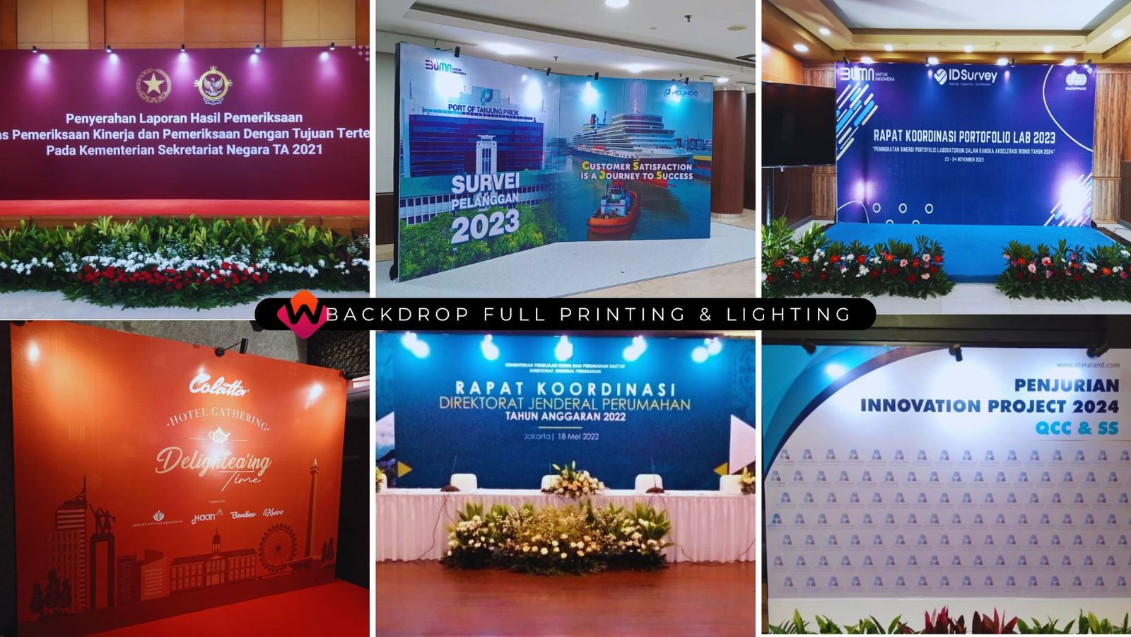 Rental Standing Backdrop Full Printing Dan Lighting Jakarta