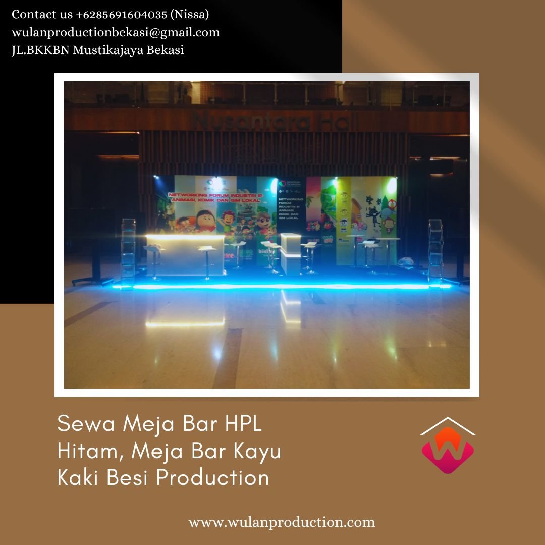 Sewa Meja Bar HPL Hitam & Bar Kayu Kaki Besi BSD Tangerang